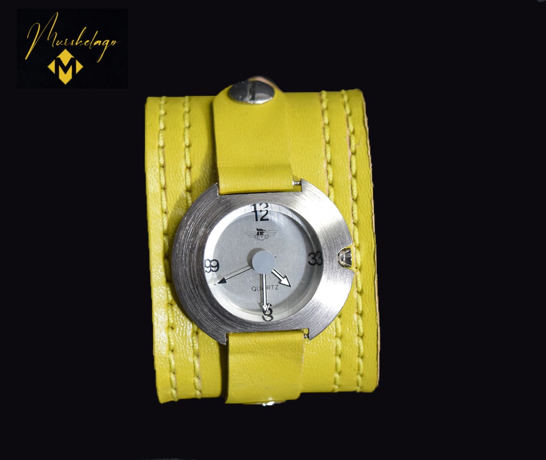Women Leather Cuff Watch,yellow Color Band,leather Wrist Watch,yellow ...