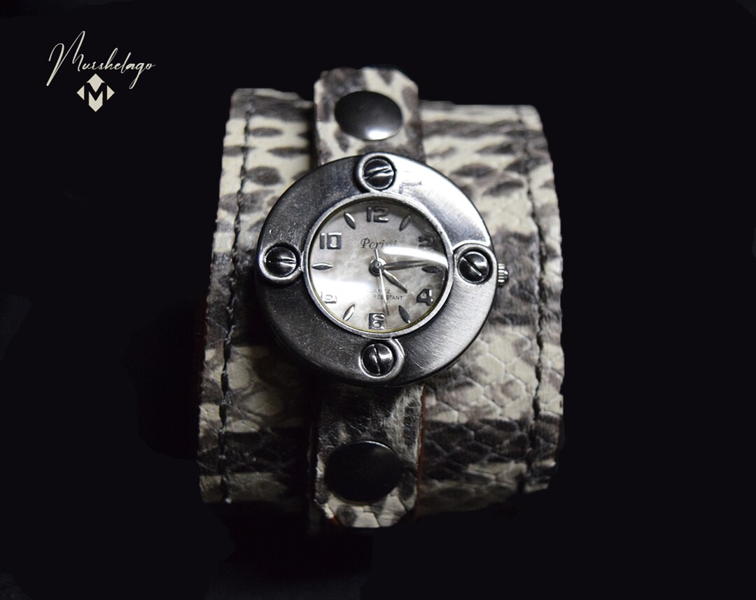 Women Leather Cuff Watch,leopard Print Band,leather Wrist Watch,2 Tone ...