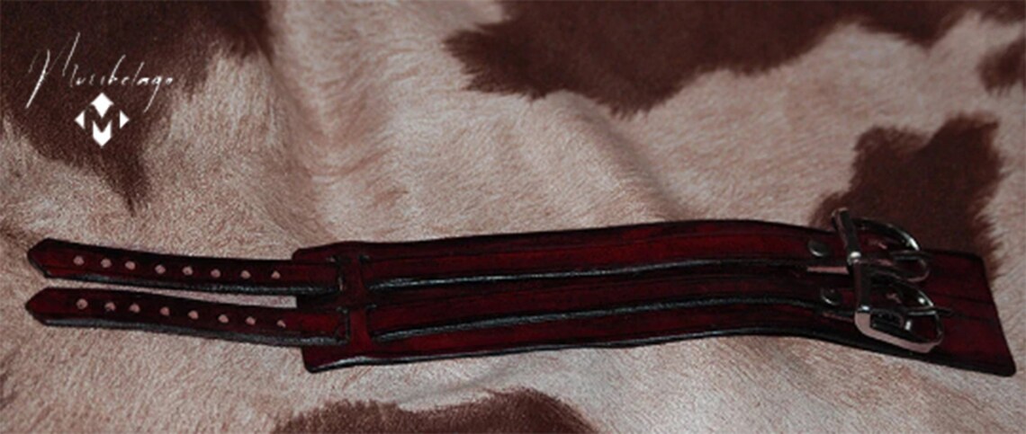 Unisex Wide Leather Double Buckle Cuff,saddletan Color Handmade Leather ...