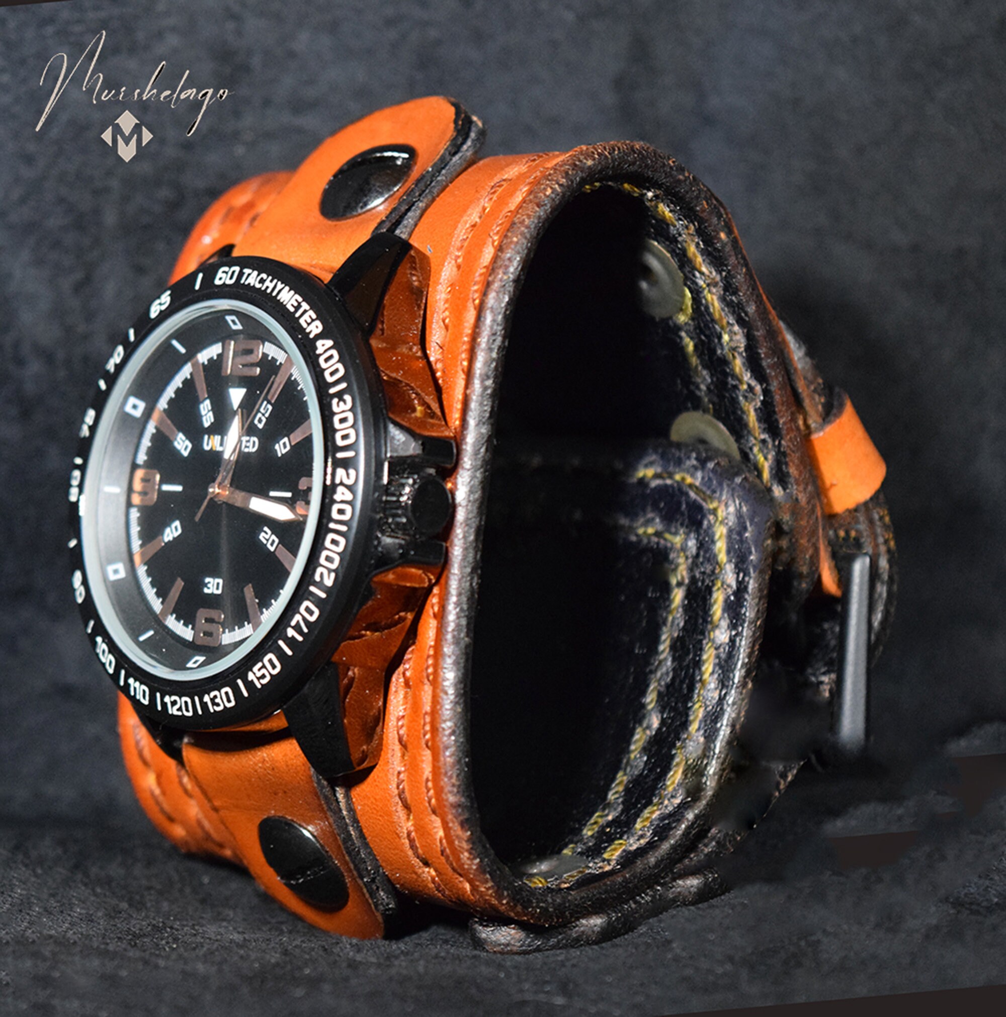 Men Leather Cuff Watch,saddle Tan Watch Band,leather Wrist Watch,saddle ...