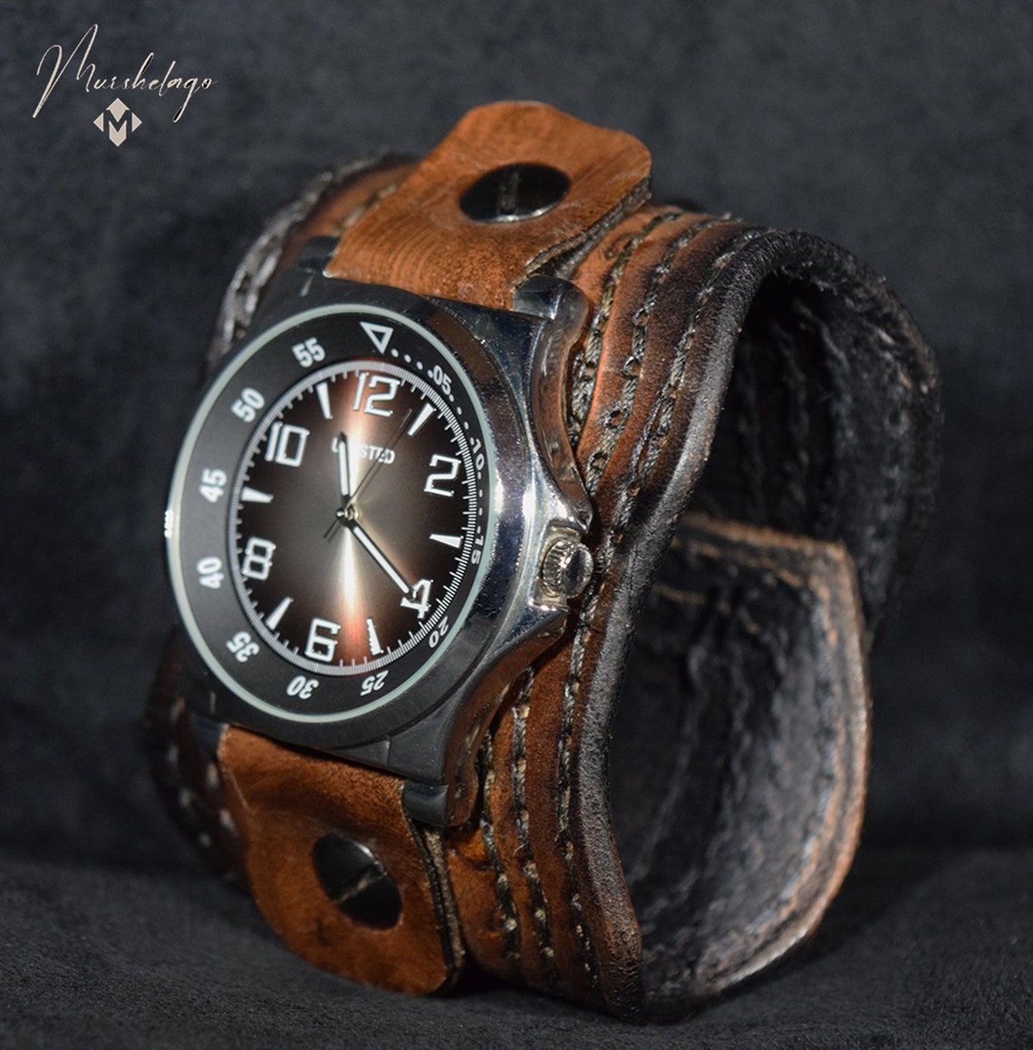 Unisex Leather Cuff Watch, Brown Watch Band, Leather Wrist Watch, Brown ...