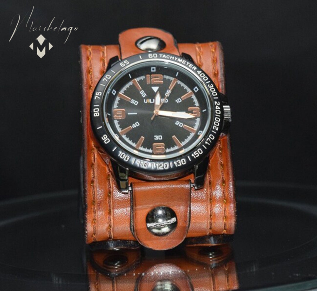 Men Leather Cuff Watch,saddle Tan Watch Band,leather Wrist Watch,saddle ...