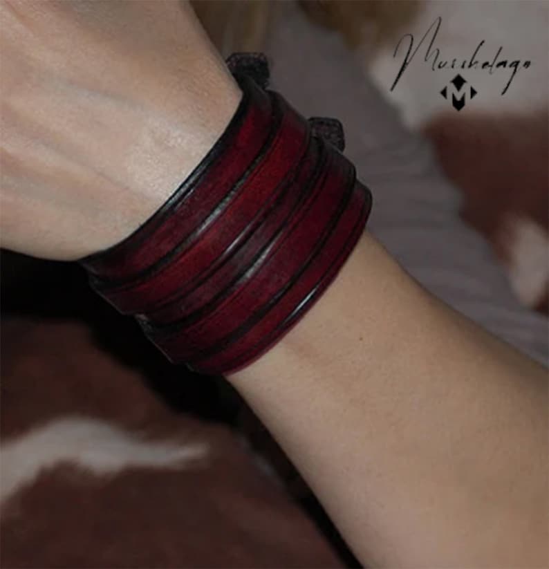 Unisex Wide Leather Double Buckle Cuff,saddletan Color Handmade Leather ...