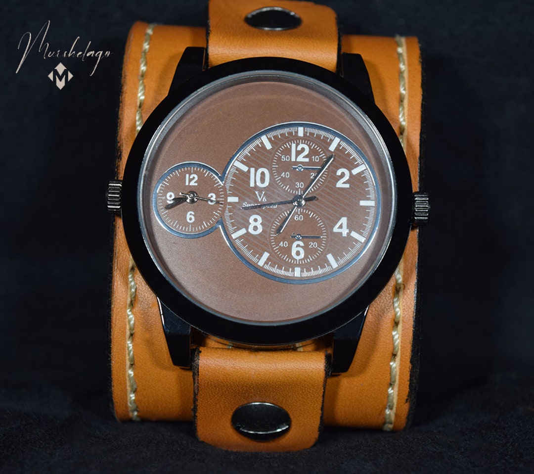 Men Leather Cuff Watch,light Brown Watch Band,leather Wrist Watch,light ...