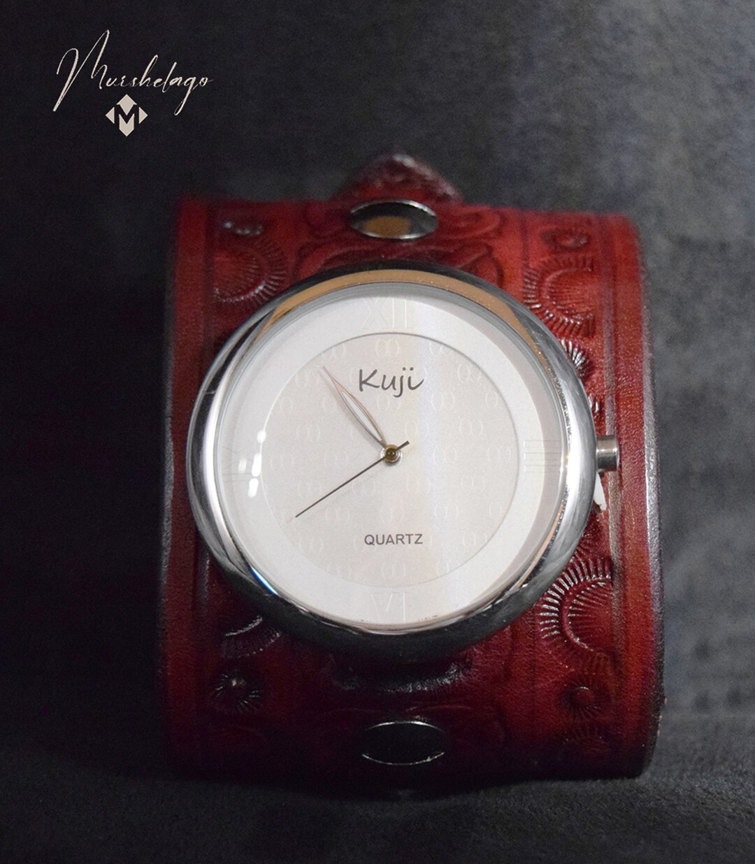 Unisex Leather Cuff Watch, Dark Red Watch Band,leather Wristwatch,dark ...