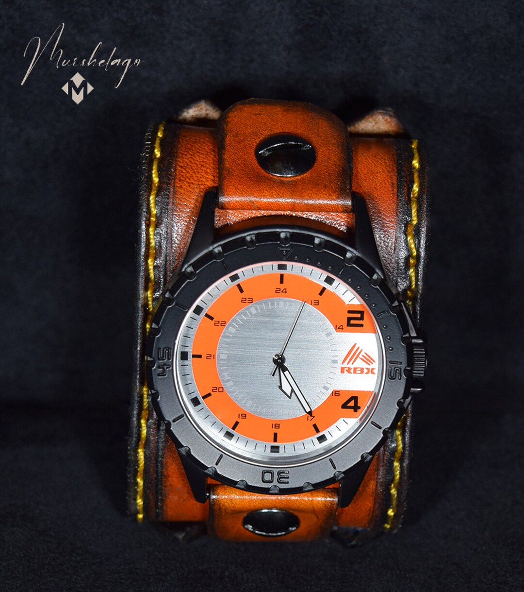 Men Leather Cuff Watch,saddle Tan Watch Band,leather Wrist Watch,saddle ...