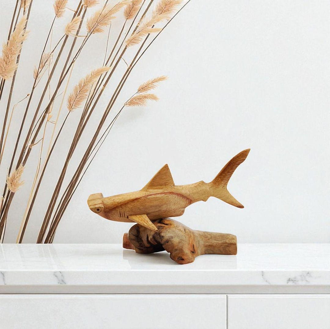 Hammerhead Shark Wooden Figure, Hand-carved Unique Wooden Shark Figure ...