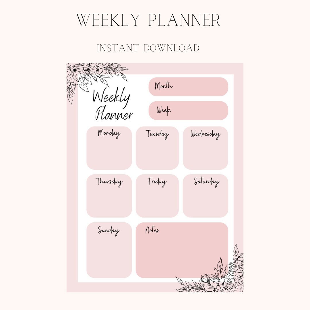 Weekly Planner Pink Flowers - Etsy