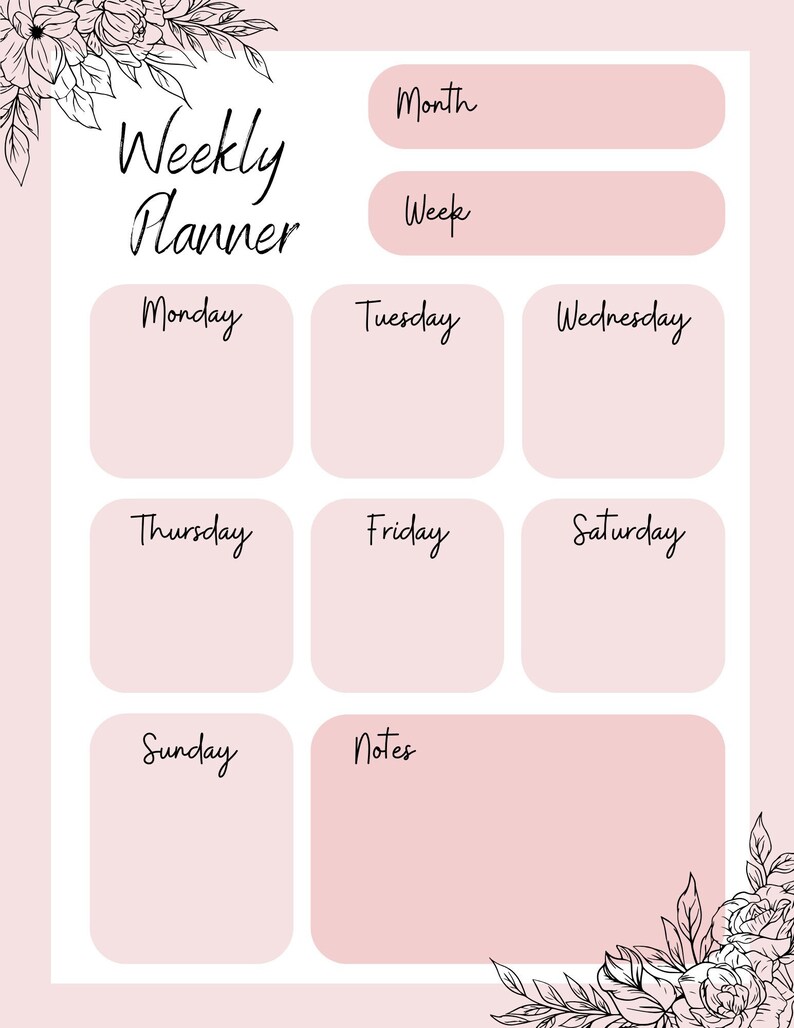 Weekly Planner Flowers Digital Download Organised Cute - Etsy