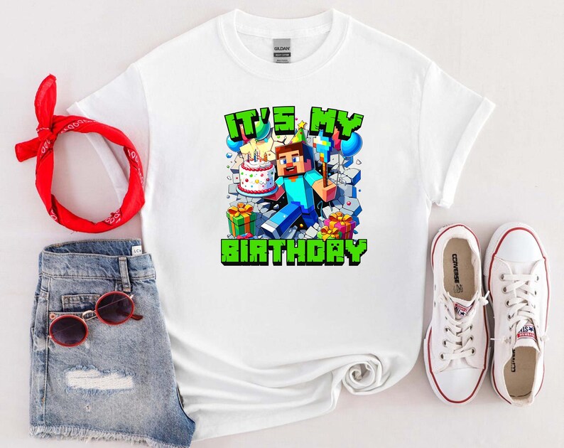 Minecraft Steve Birthday PNG, Pixel Gamer Party Clipart for Boys, It's ...