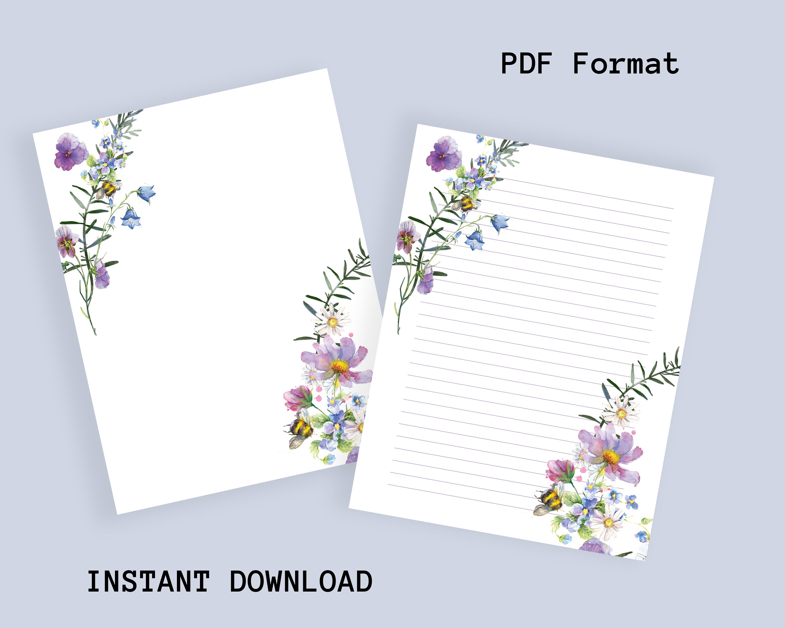 Flower Note Stationary Printable Stationery Letter Writing Paper Floral ...