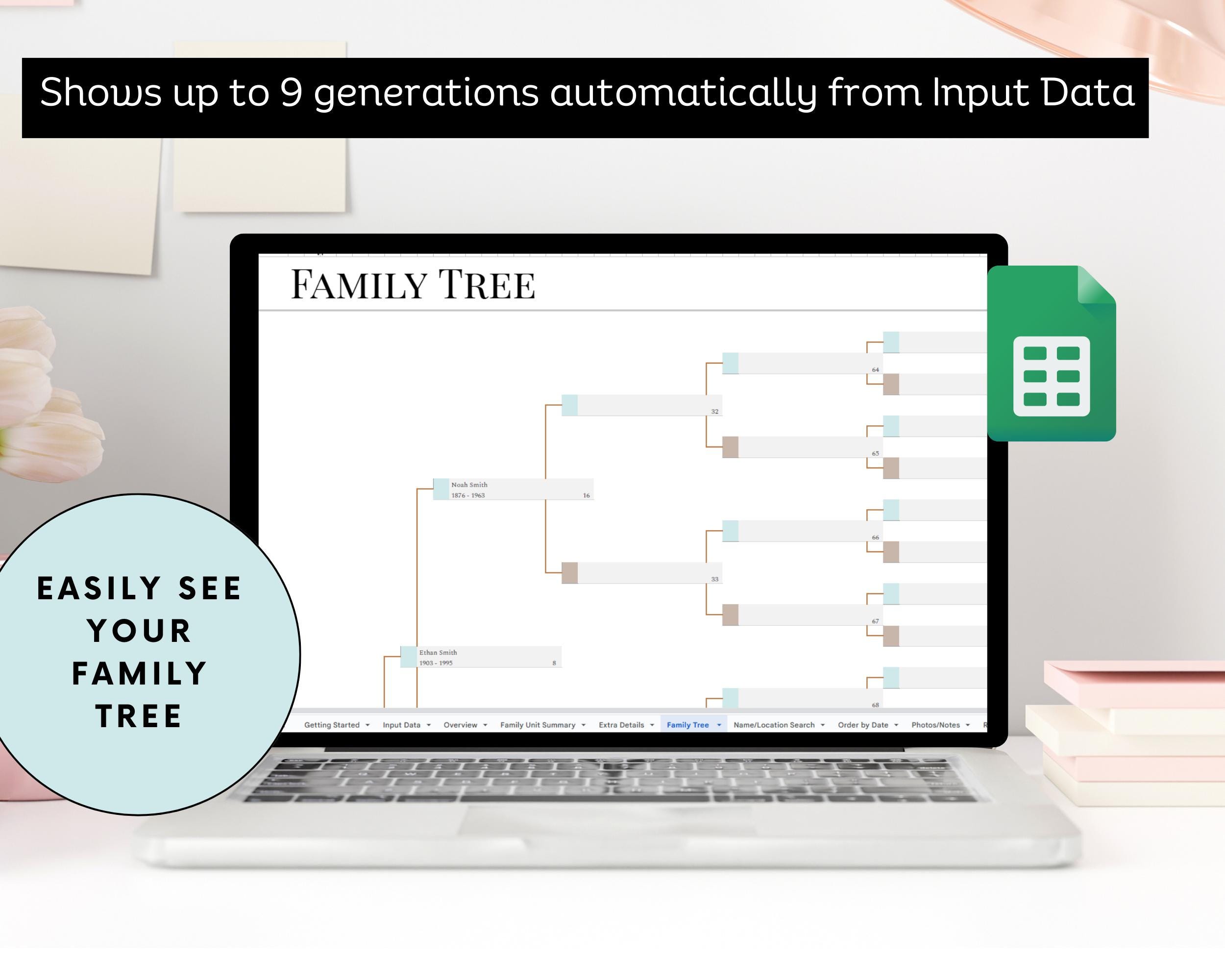 Genealogy Tracker Spreadsheet, Google Sheet Template, Family Tree ...