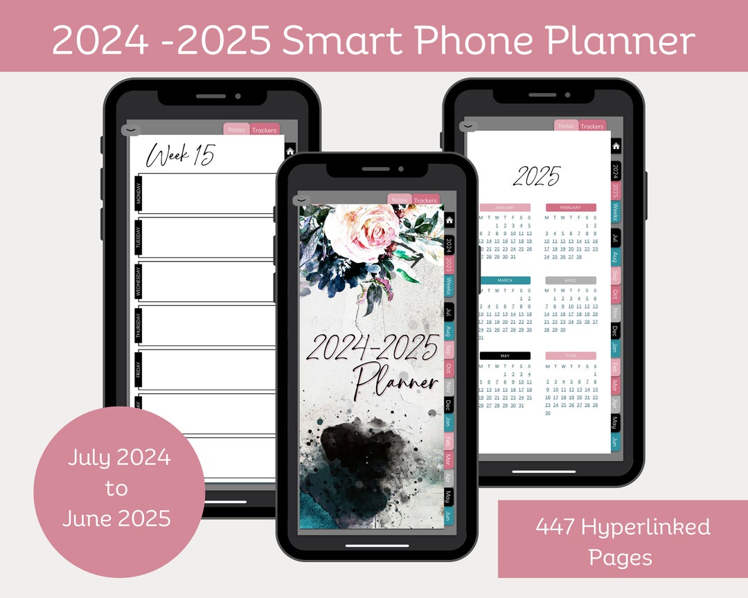 2024 to 2025 Phone Planner, Pink and Turquoise Digital Planner, Cell ...