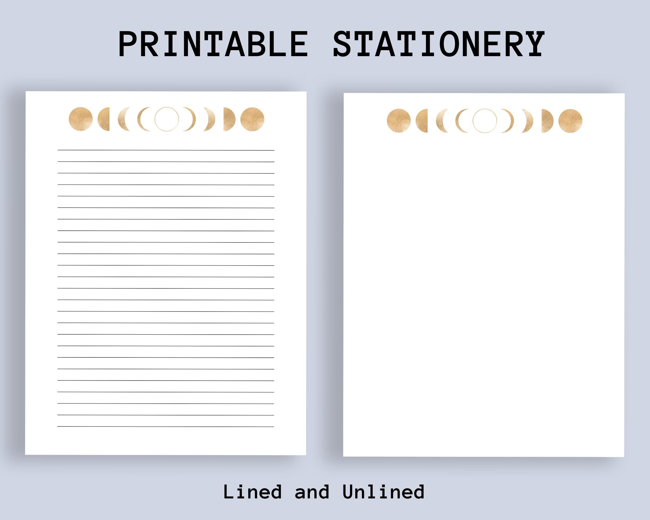 Moon Phases Stationary Printable. Lined Writing Paper. Celestial ...