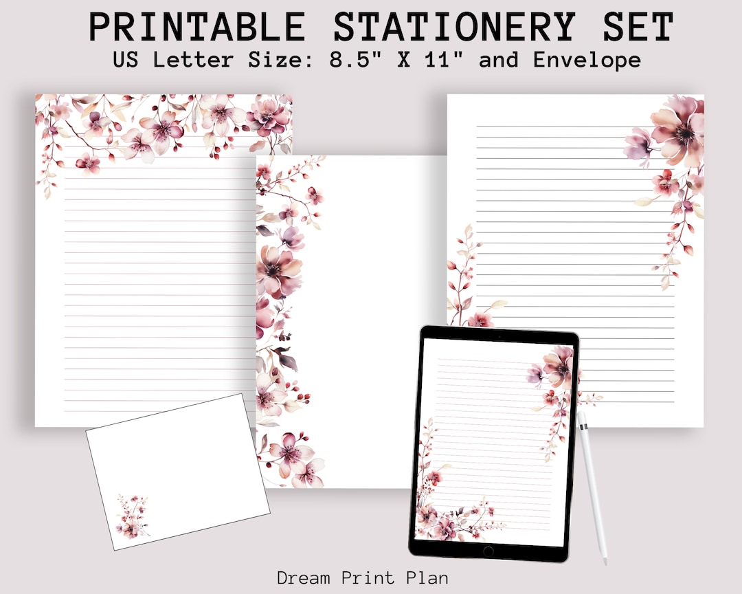 Pink Floral Stationery Set. Elegant Flower Writing Paper. Pen Pal ...