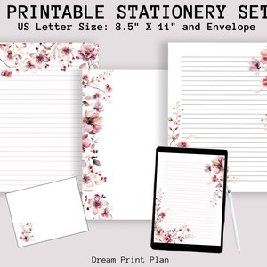 Pink Floral Stationery Set. Elegant Flower Writing Paper. Pen Pal ...