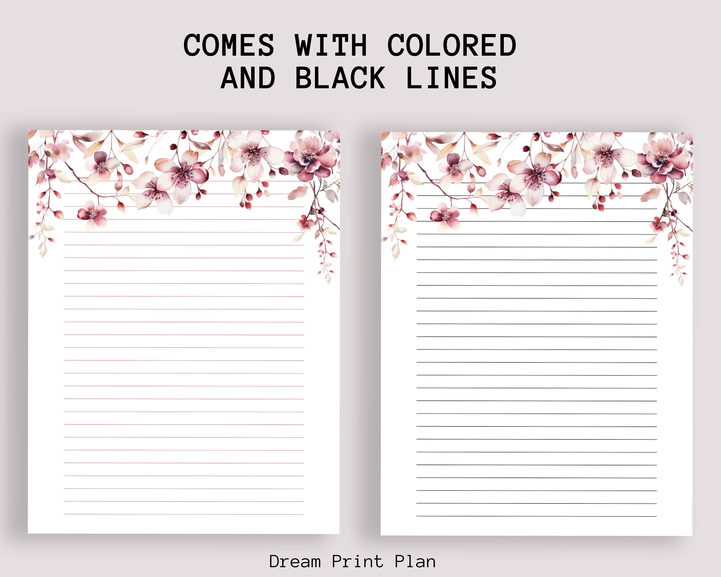 Pink Floral Stationery Set. Elegant Flower Writing Paper. Pen Pal ...