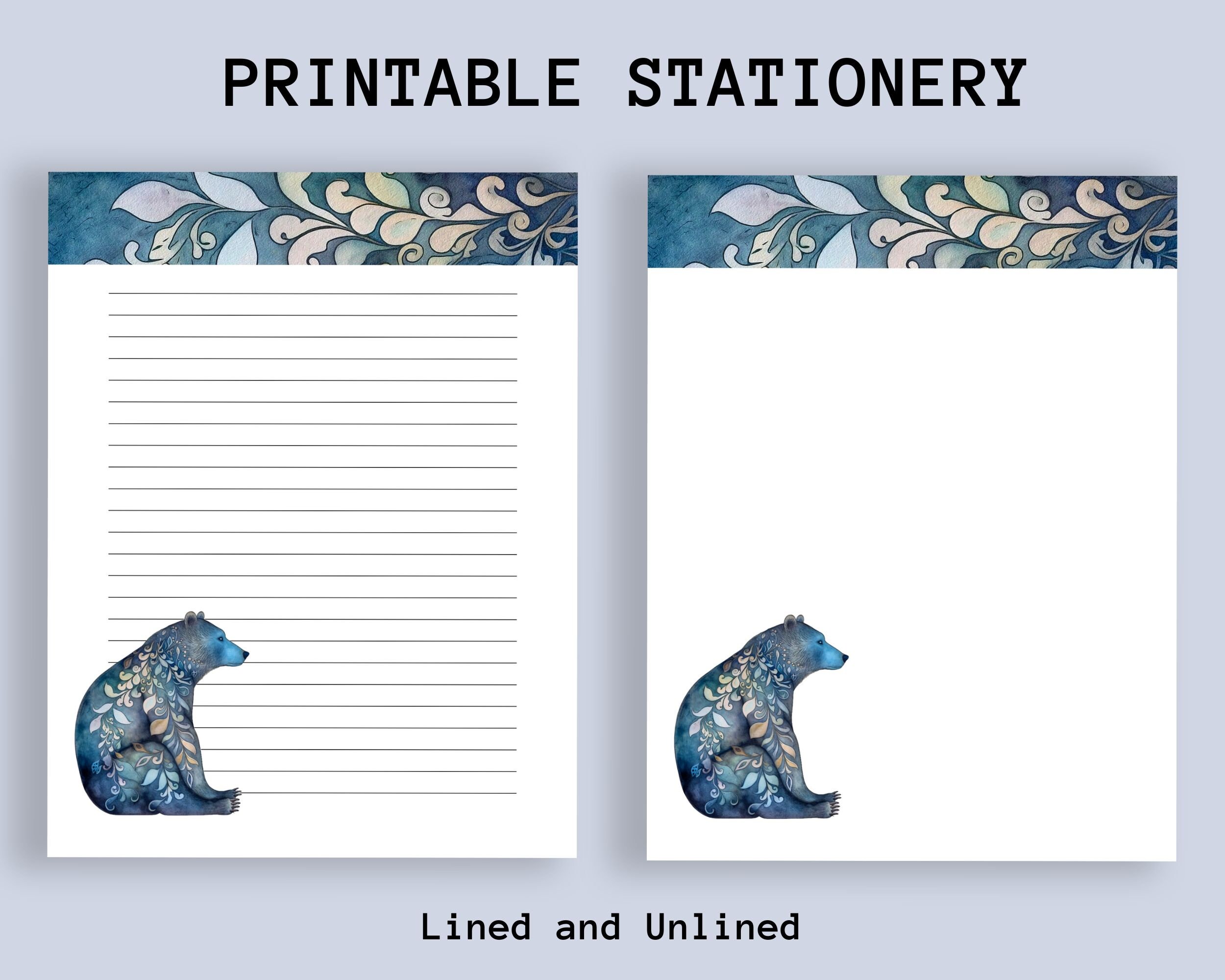 Bear Stationary Printable Page Border Writing Paper With Lines ...