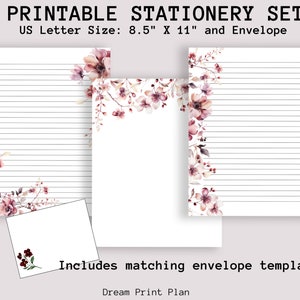 Pink Floral Stationery Set. Elegant Flower Writing Paper. Pen Pal ...