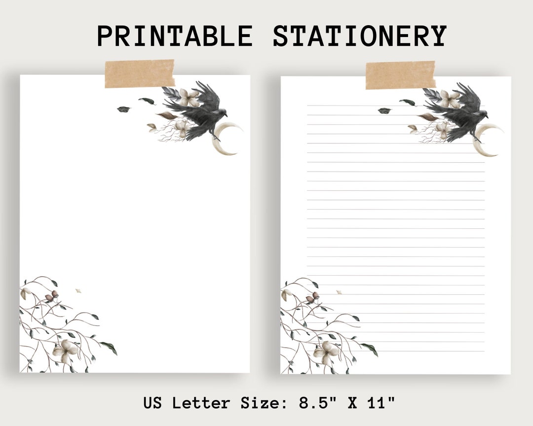 Raven Letter Writing Pages Moon and Raven Stationery Pen Pal - Etsy