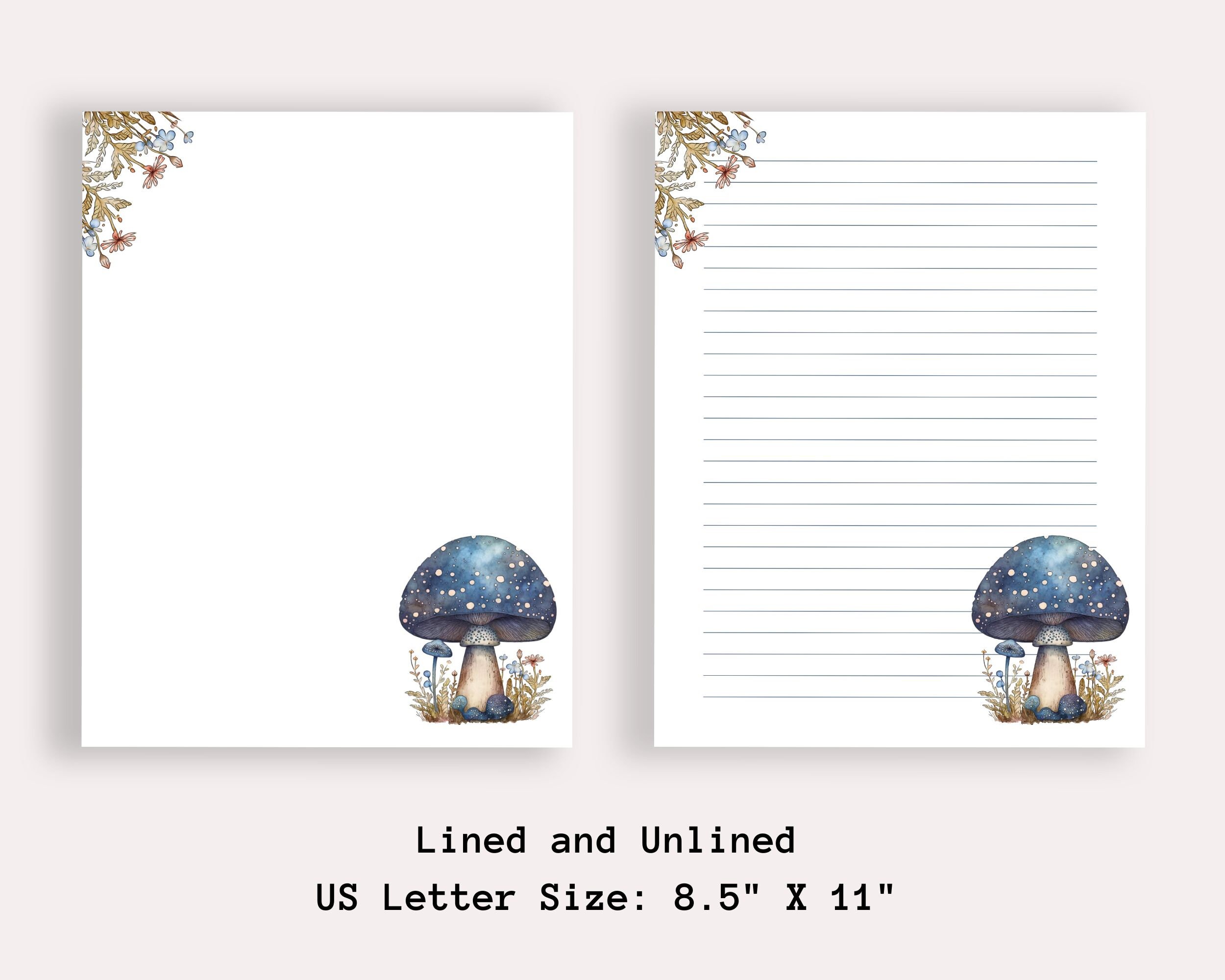Blue Mushroom Stationary. Cute Notepaper. Lined Writing Paper. Blue ...