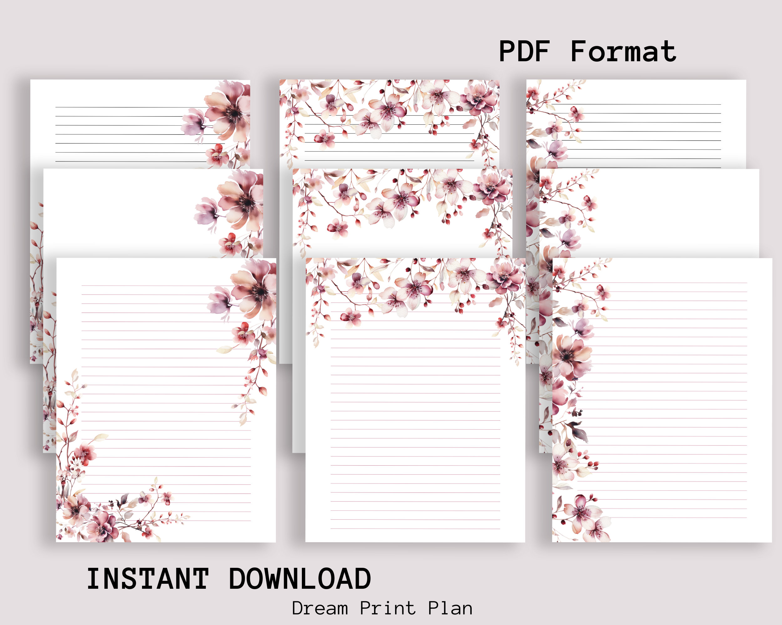 Pink Floral Stationery Set. Elegant Flower Writing Paper. Pen Pal ...