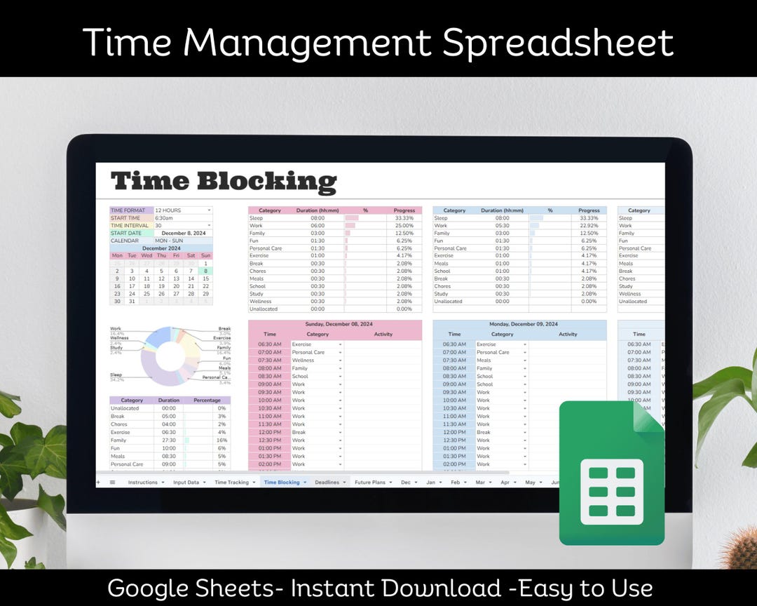 Time Management Spreadsheet for Google Sheets Time Tracking, Time ...