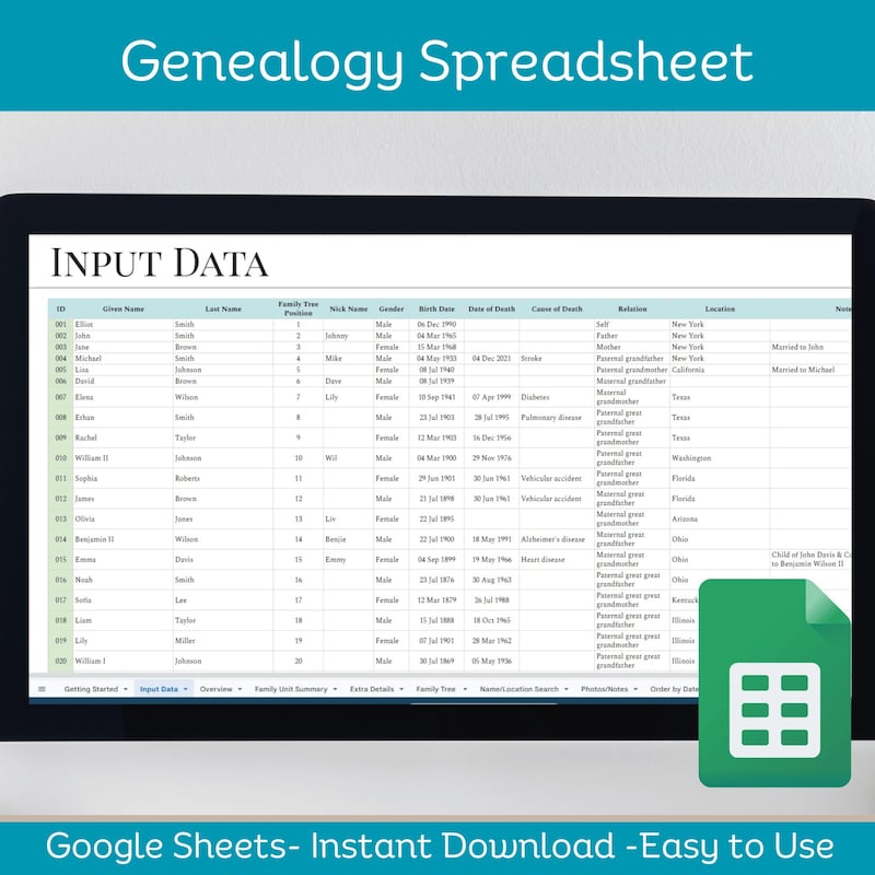 Genealogy Templates Excel - Etsy