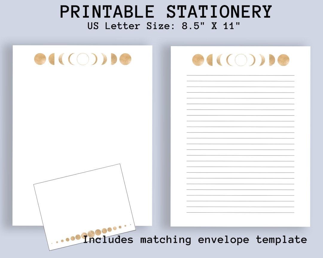 Moon Phases Stationary Printable. Lined Writing Paper. Celestial ...