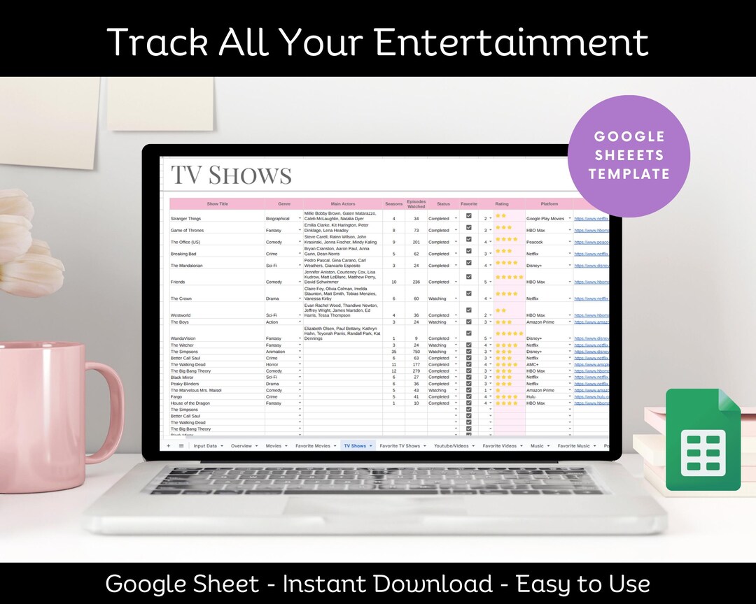 Movie Tracker Spreadsheet Entertainment Organizer TV Shows, Movies ...