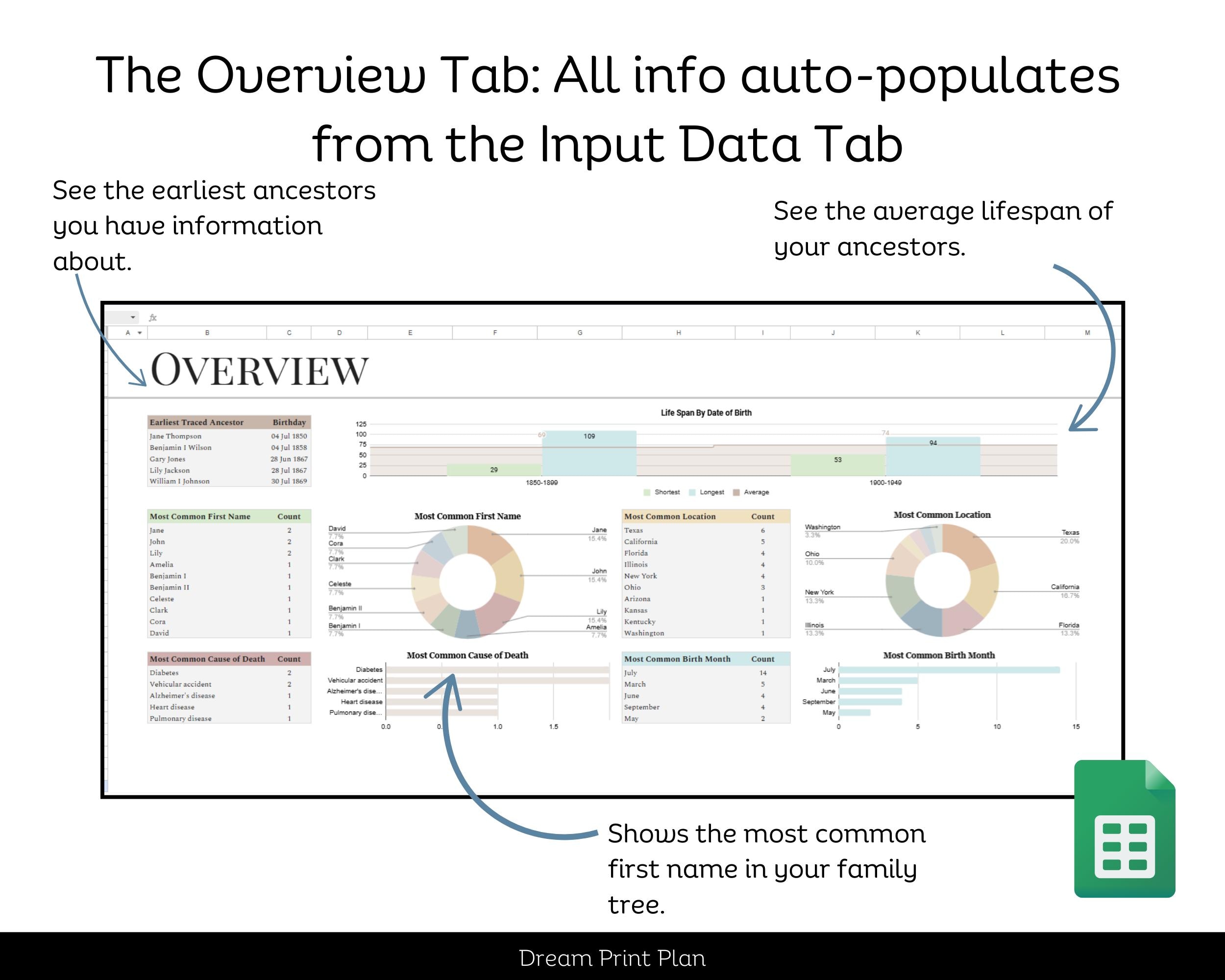 Genealogy Tracker Spreadsheet, Google Sheet Template, Family Tree ...