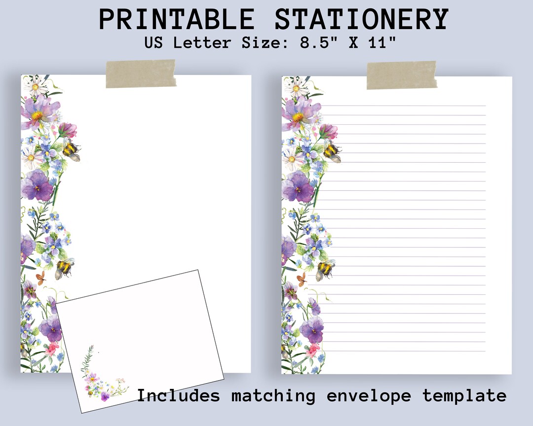 Flower Note Stationary Printable Stationery Letter Writing Paper Floral ...