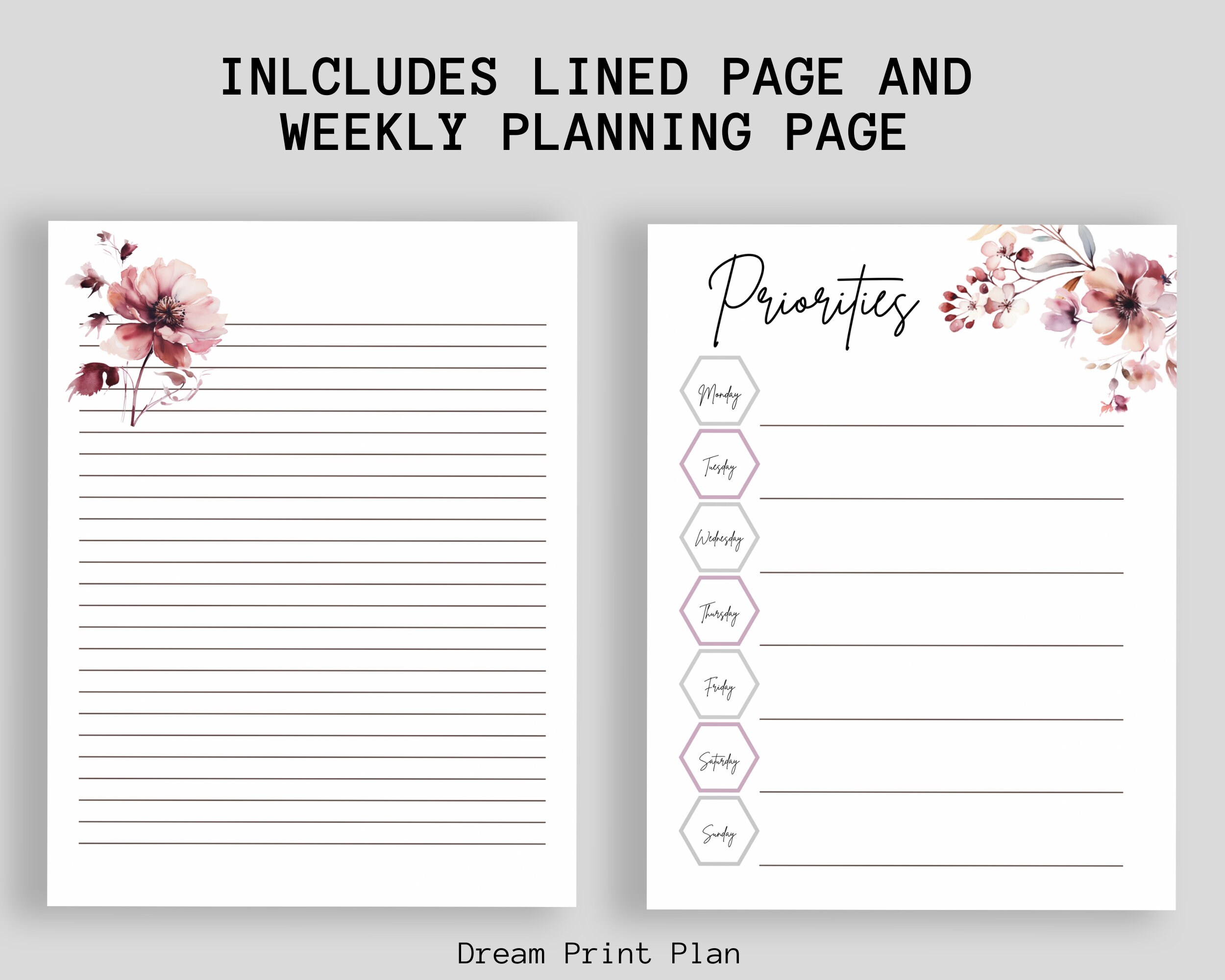 2024 Printable Floral Calendar Pink & Burgundy, Monthly Planner ...