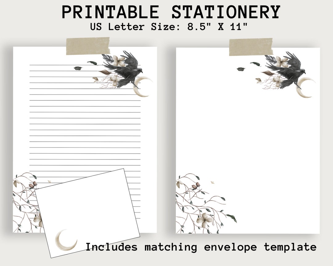 Raven Letter Writing Pages, Moon and Raven Stationery, Pen Pal Page ...