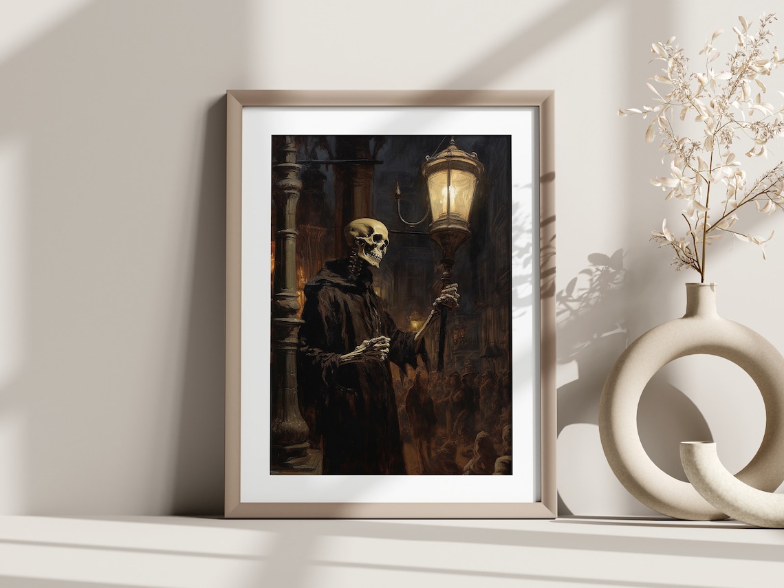 Dark Academia Oil Painting Skeleton Painting Dark Academia Wall Art ...
