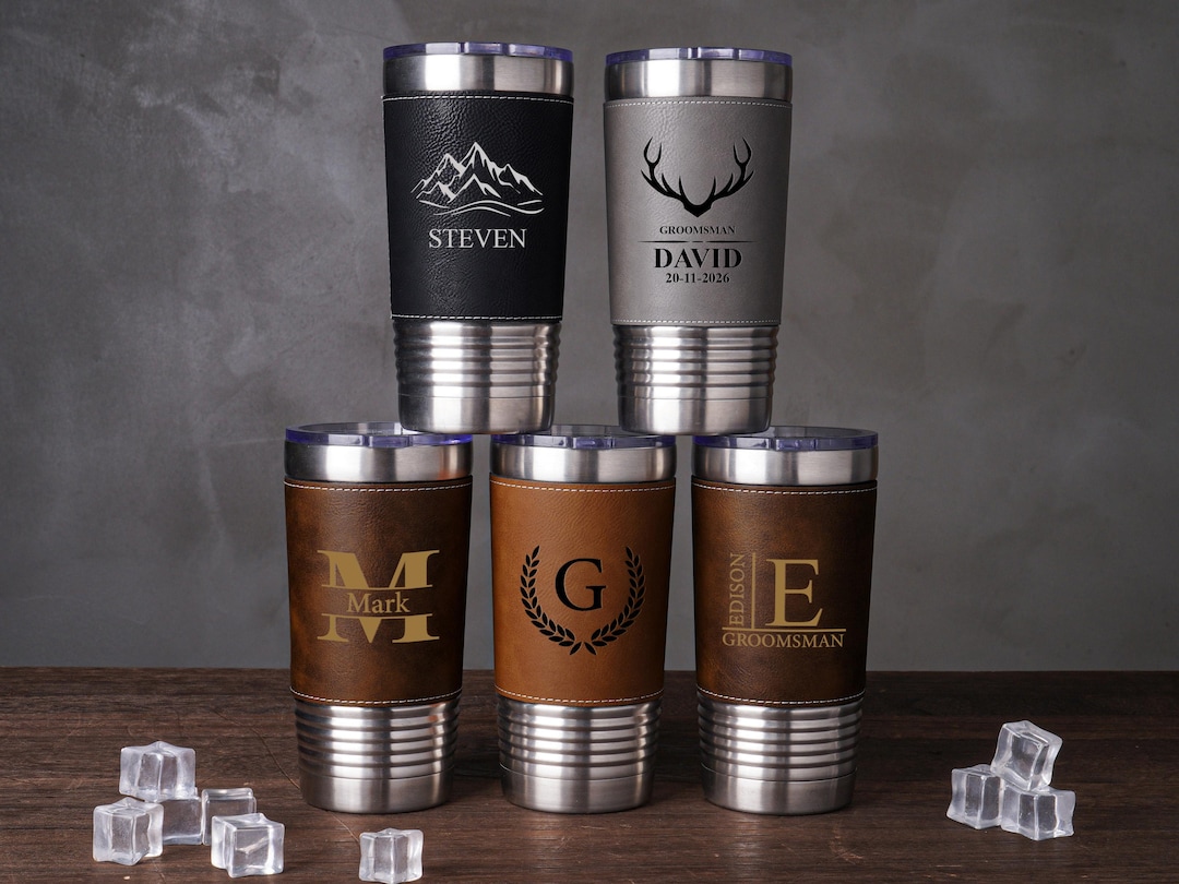 Personalized Engraved Stainless Steel Tumbler,custom Name Leather Wrap ...