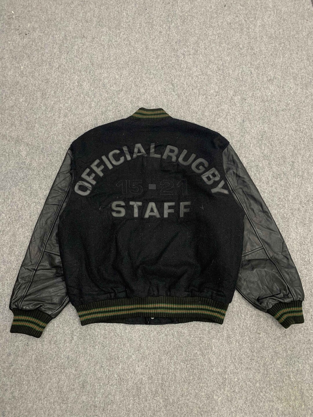 Vintage 80/90s Official Rugby Staff Sleeve Leather Varsity Jacket ...
