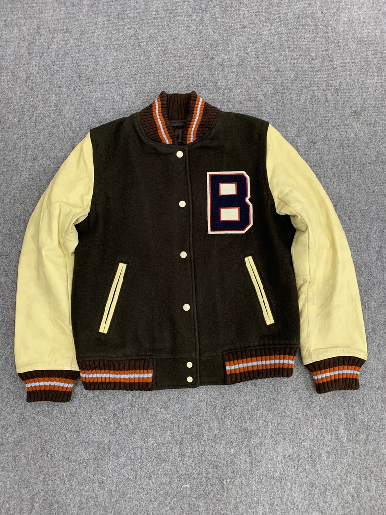 Vintage 90s Wool Japanese Brand B Big Logo Sleeve Leather Varsity ...