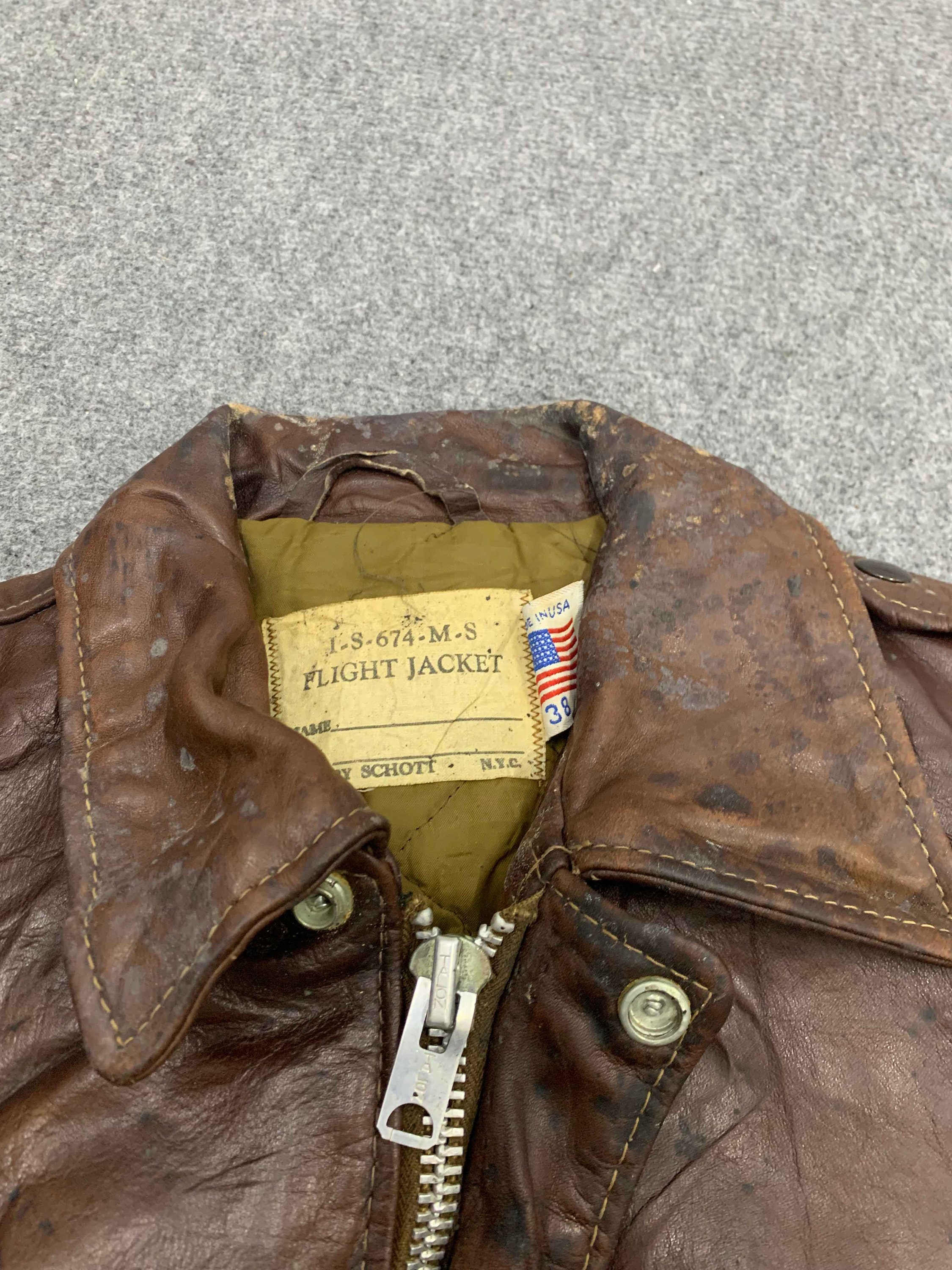 Vintage 60s Schott NYC IS-674-MS Brown Leather Bomber Flight Jacket ...