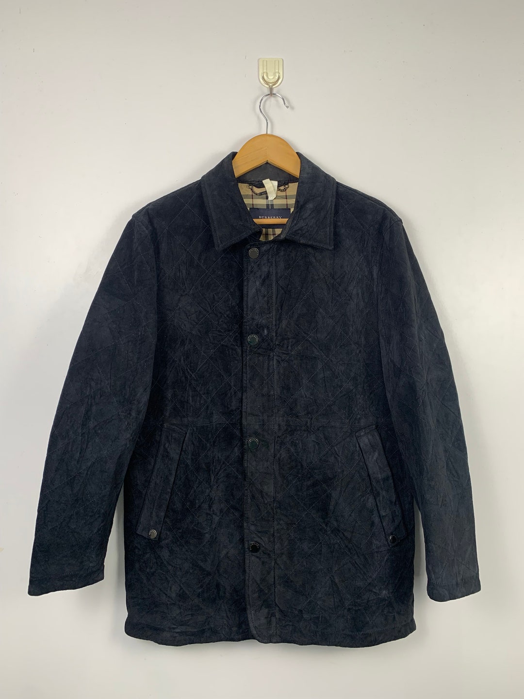 Vintage Burberry London Blue Label Nova Check Quilted Velvet Trench ...