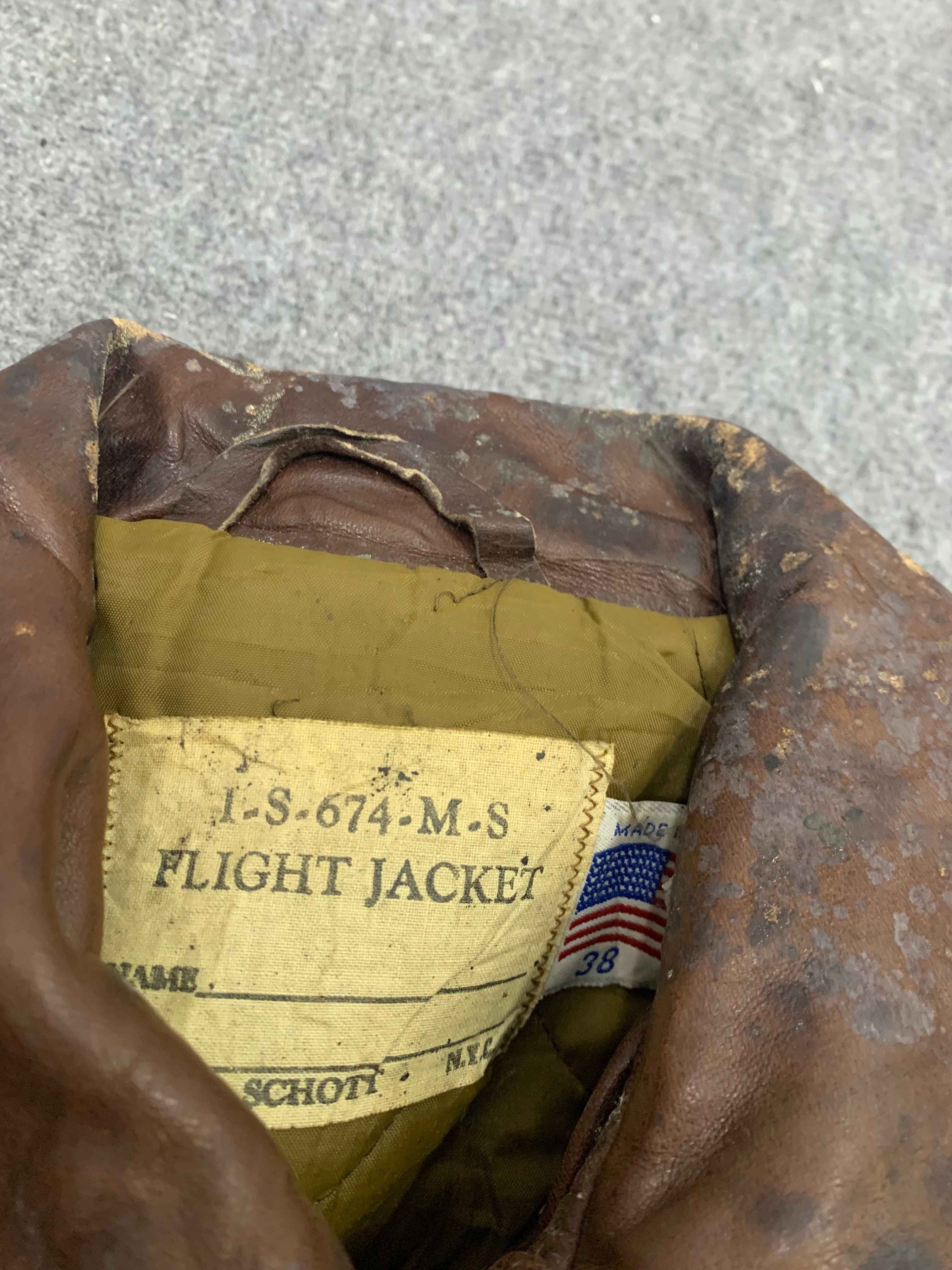 Vintage 60s Schott NYC IS-674-MS Brown Leather Bomber Flight Jacket ...