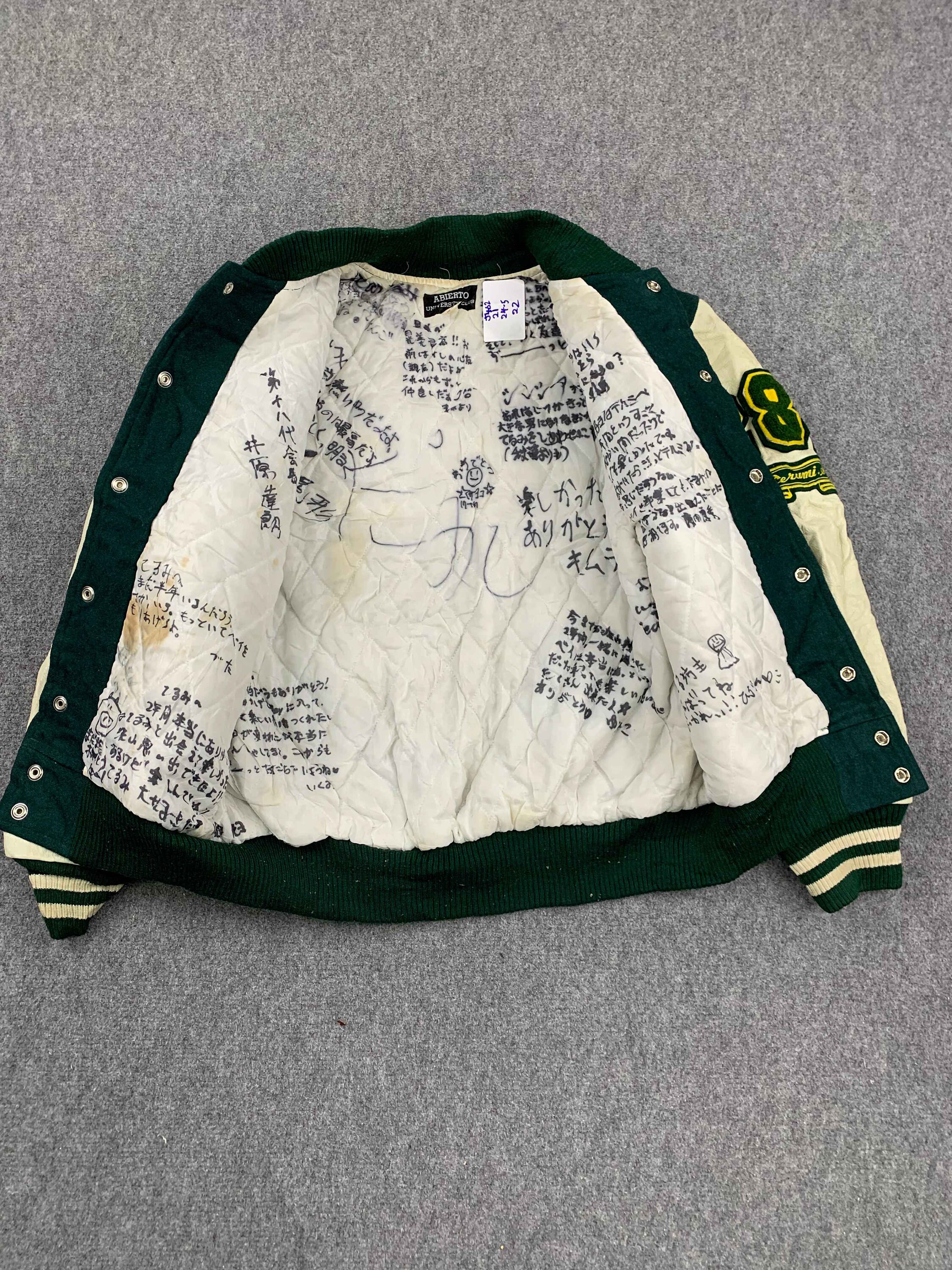 Vintage 80s Abierto Tokai University Sleeve Leather Varsity Jacket Letterman Jacket Embroidery ...