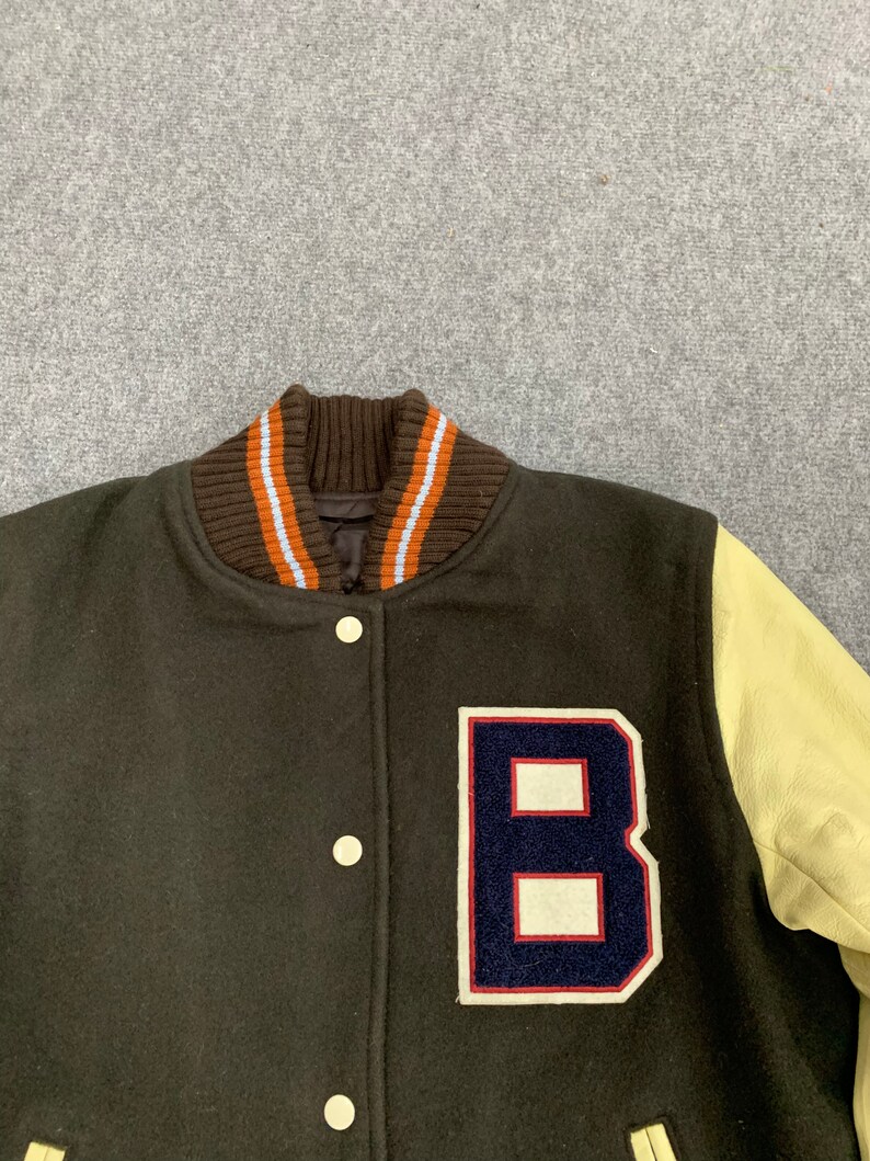 Vintage 90s Wool Japanese Brand B Big Logo Sleeve Leather Varsity ...