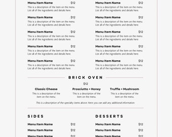 Menu Template - Etsy