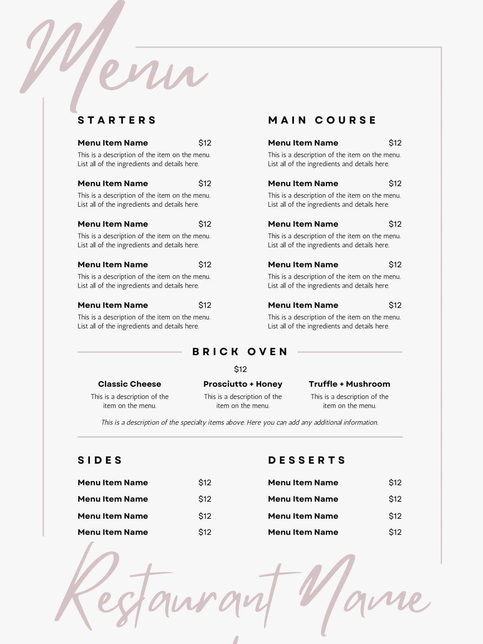 Menu Template - Etsy
