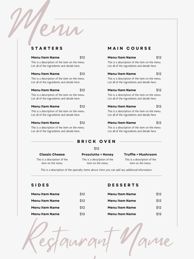 Menu Template - Etsy