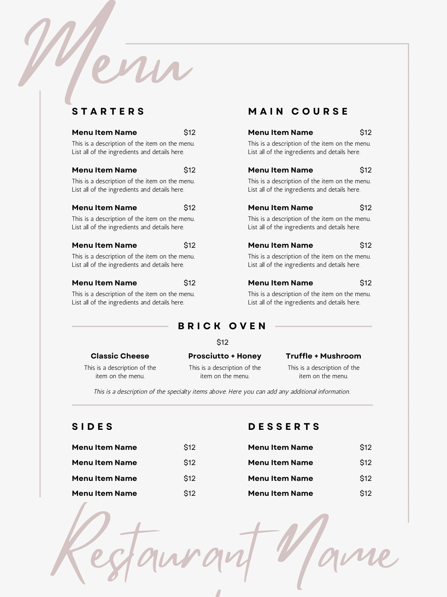 Menu Template - Etsy