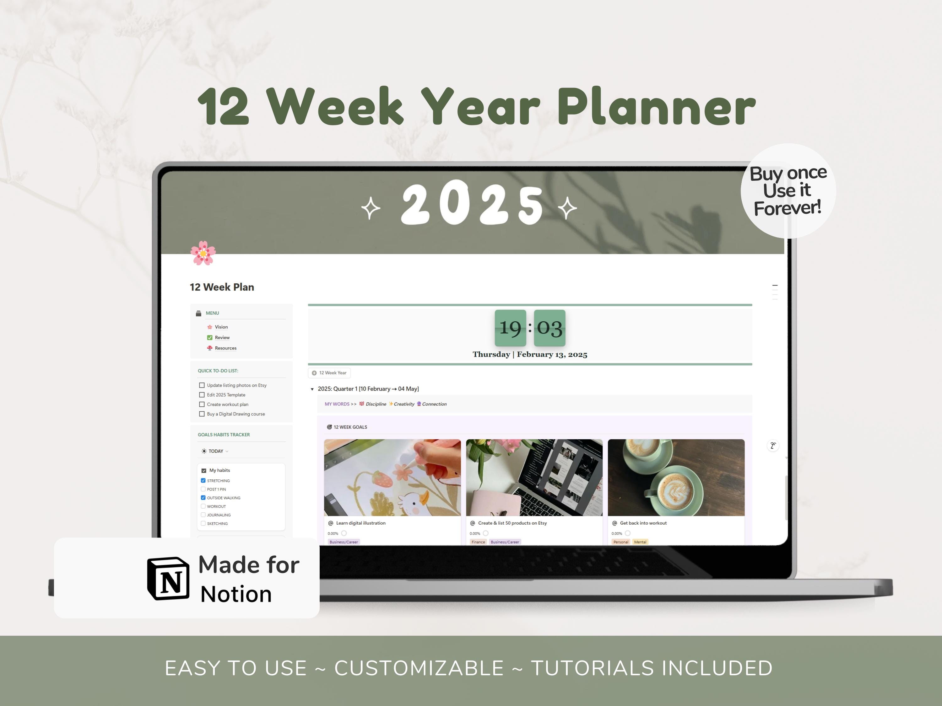 12 Week Year Planner Notion Template Goal Planner 2025 Notion Planner ...