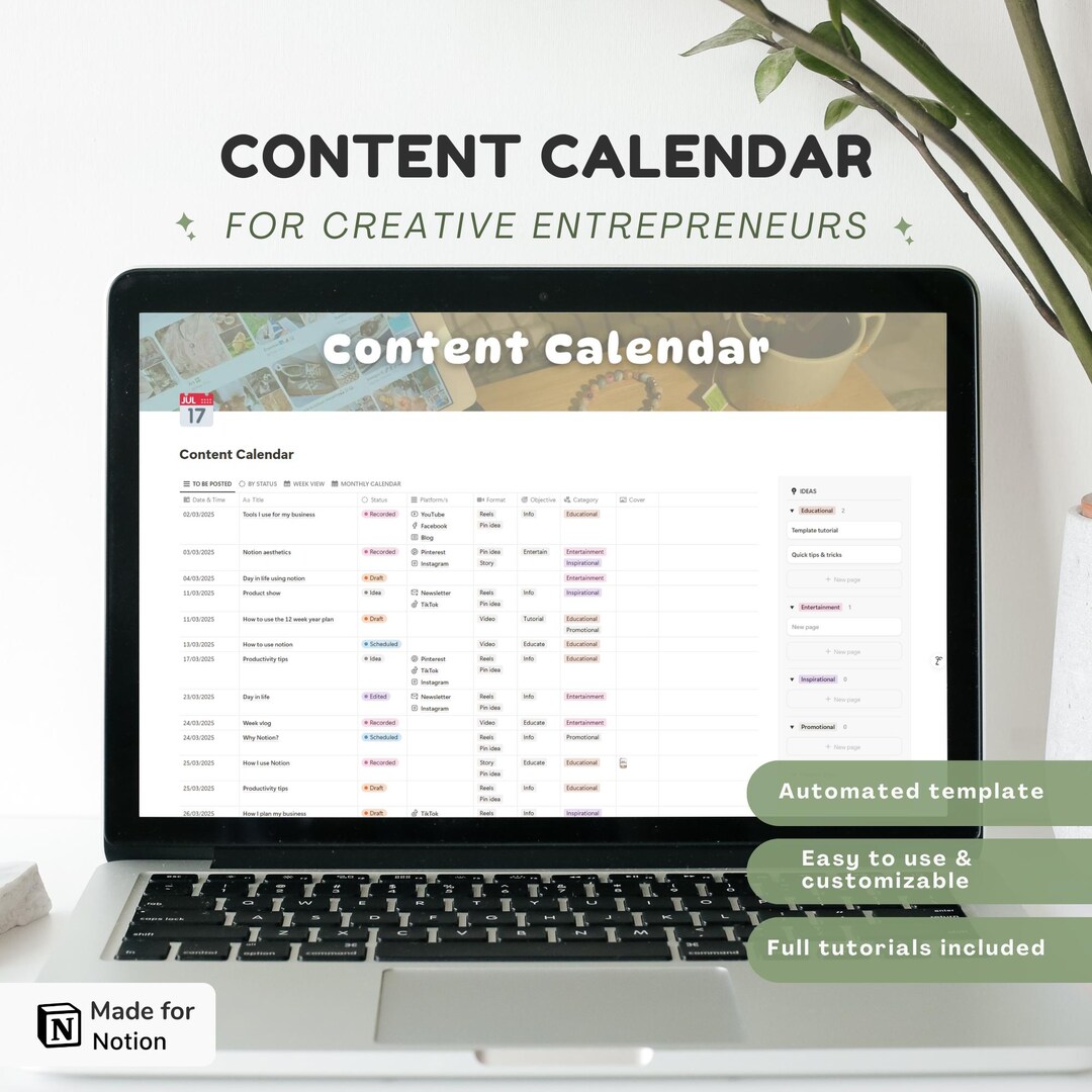 Content Calendar Notion Template | Social Media Management Notion ...