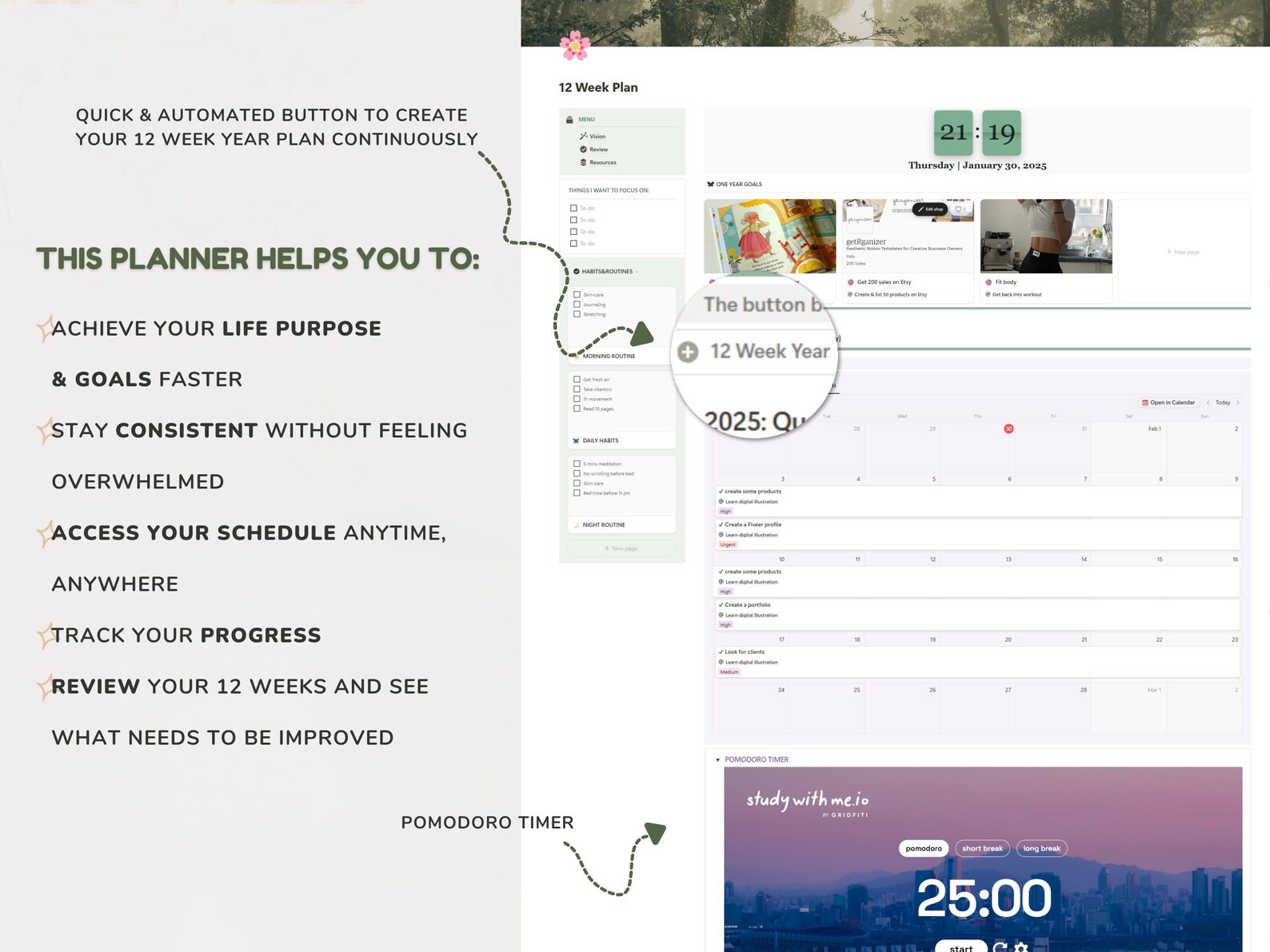 12 Week Year Planner Notion Template Goal Planner 2025 Notion Planner ...